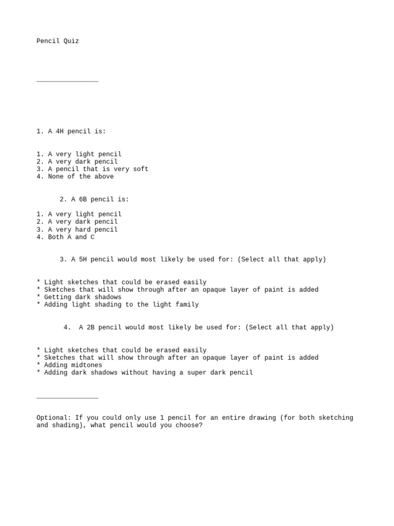 Pencil Worksheet Activity - Quiz | PDF