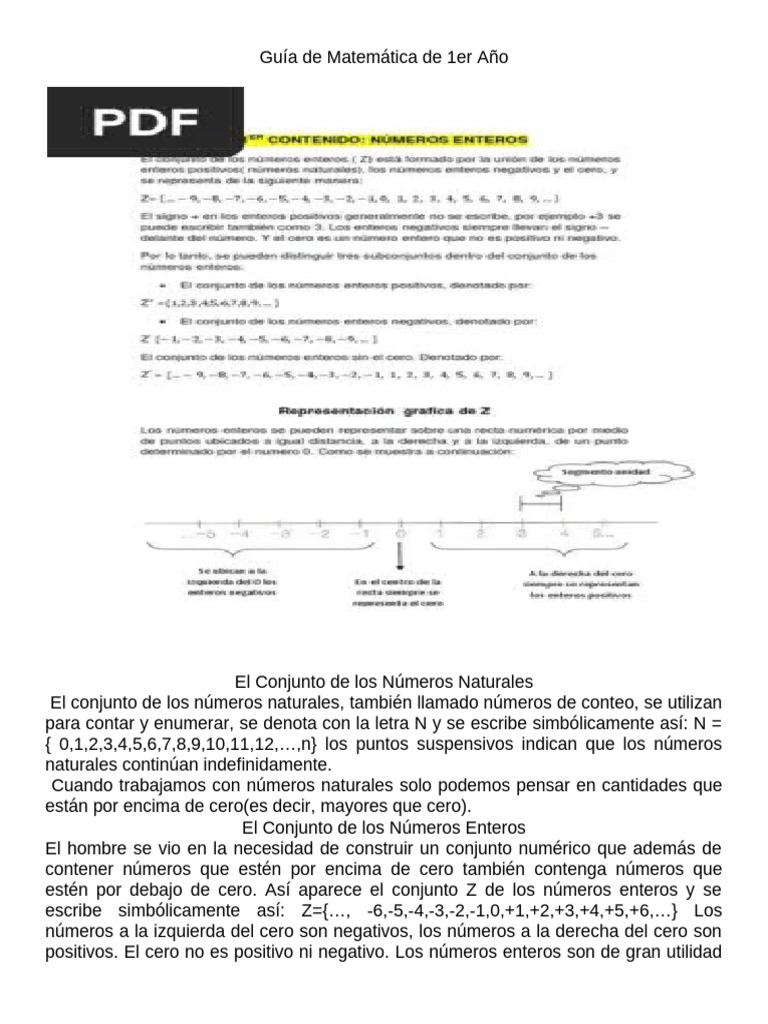 Guía de Matemática de 1er Año | PDF | Entero | Número natural