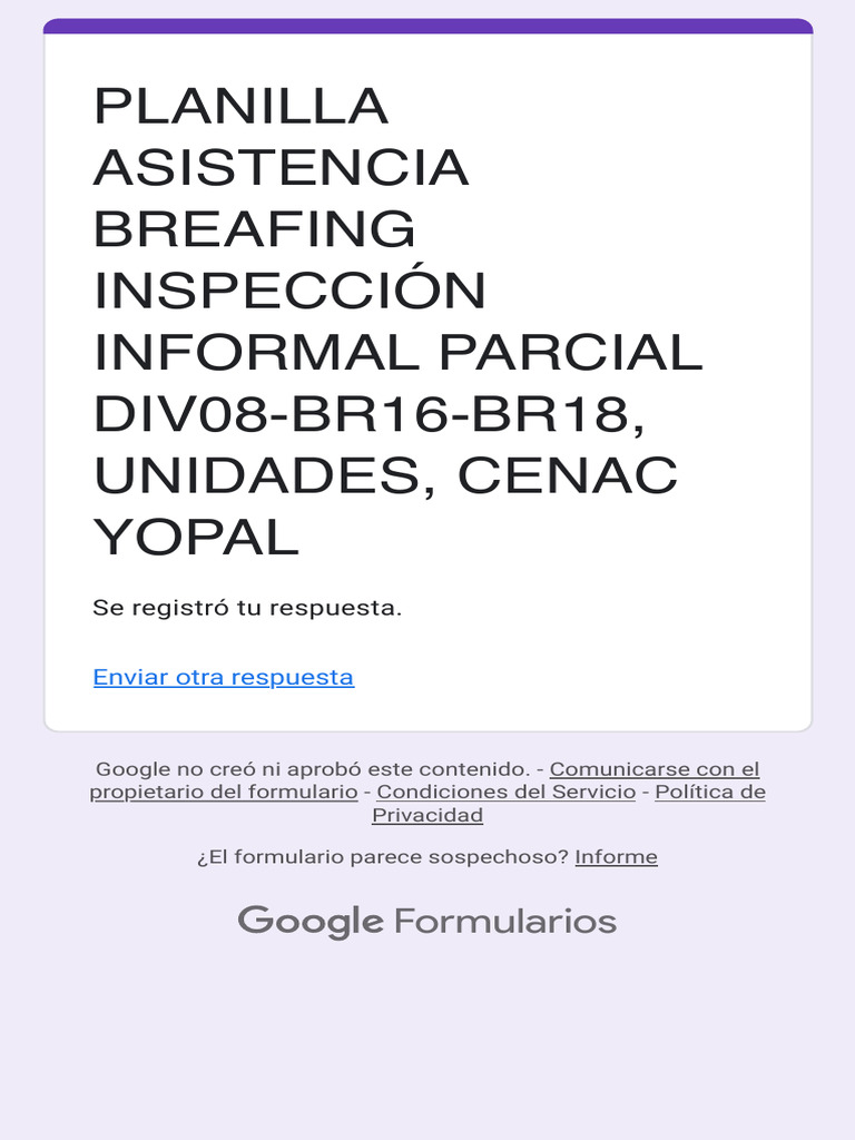 Planilla Asistencia Breafing Inspección Informal Parcial Div08-Br16-Br18, Unidades, Cenac Yopal ...