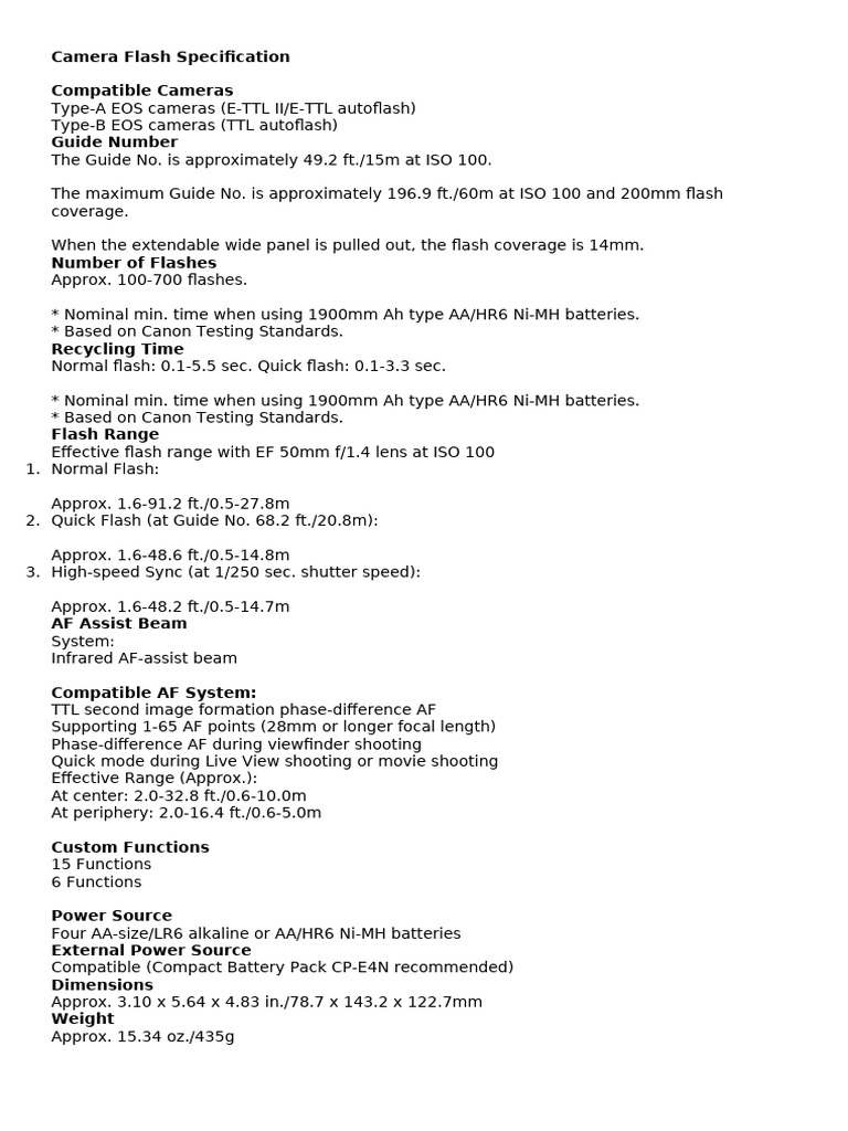 Camera Flash Specification | PDF