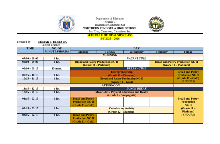 Schedule of JHS and SHS Class | PDF