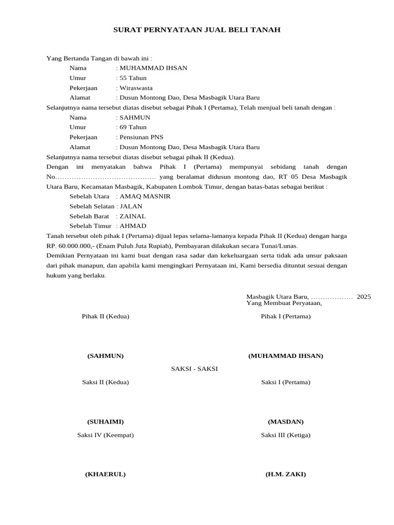 Surat Pernyataan Jual Beli Tanah | PDF