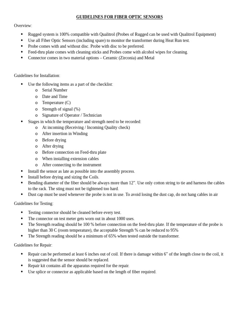 Guidelines for Fiber Optic Sensors | PDF