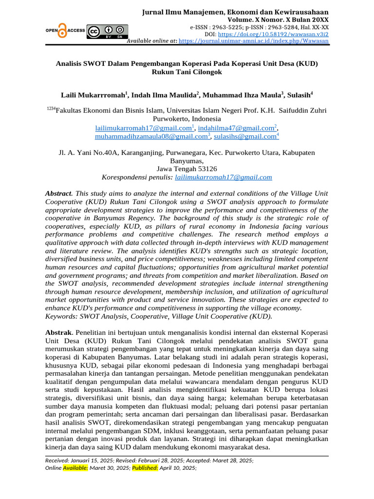 Analisis SWOT KUD Cilongok | PDF