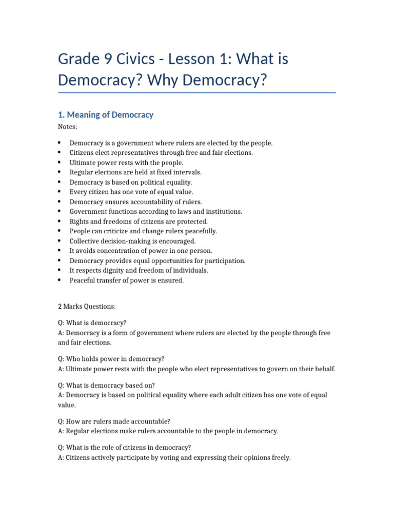 Grade9 Civics Lesson1 Complete | PDF | Democracy | Political Ideologies