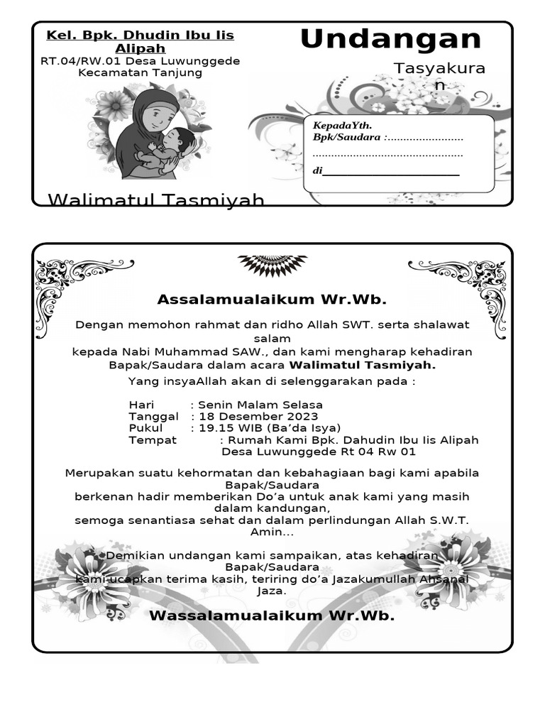 Contoh Undangan Walimatul Tasmiyah 04 (Massiswo (Dot) Com) | PDF