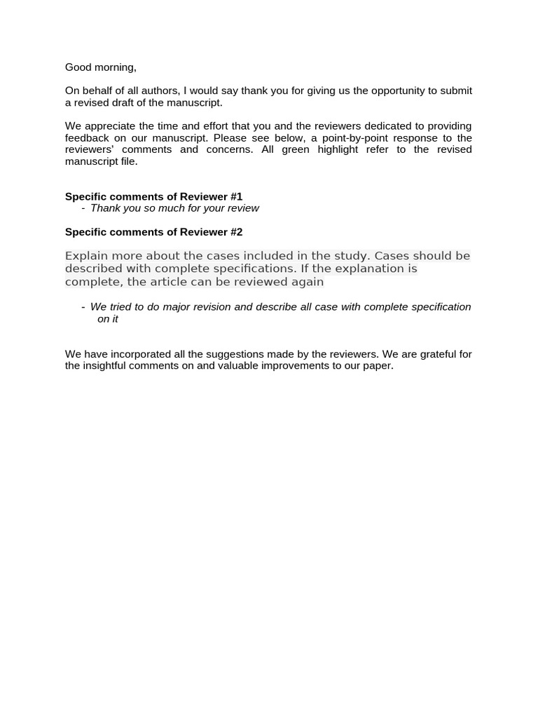 Point to Point Response Letter | PDF