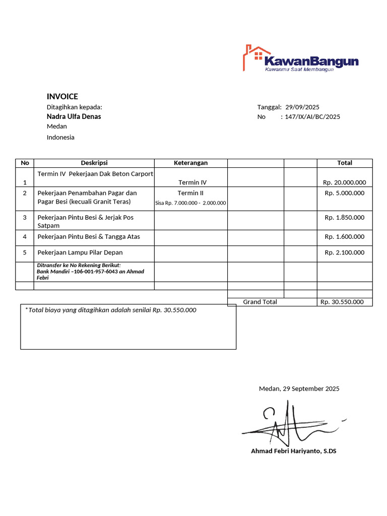 Invoice Pekerjaan Konstruksi Medan | PDF