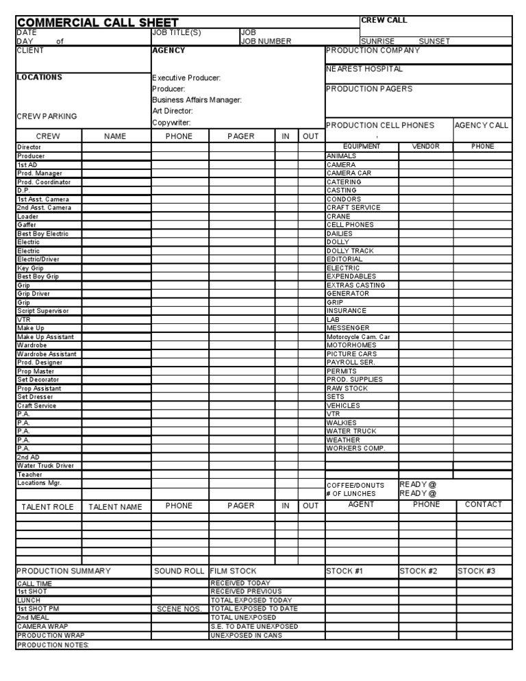 Commercial Call Sheet | PDF | Technology & Engineering