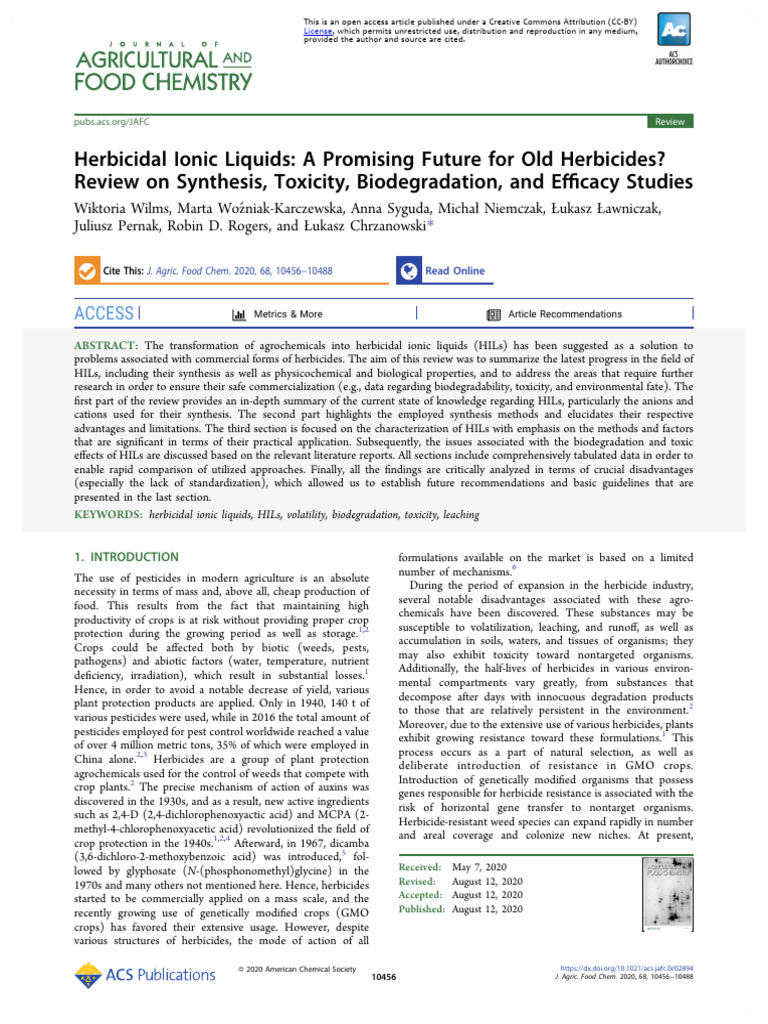 Wilms Et Al 2020 Herbicidal Ionic Liquids A Promising Future For Old ...