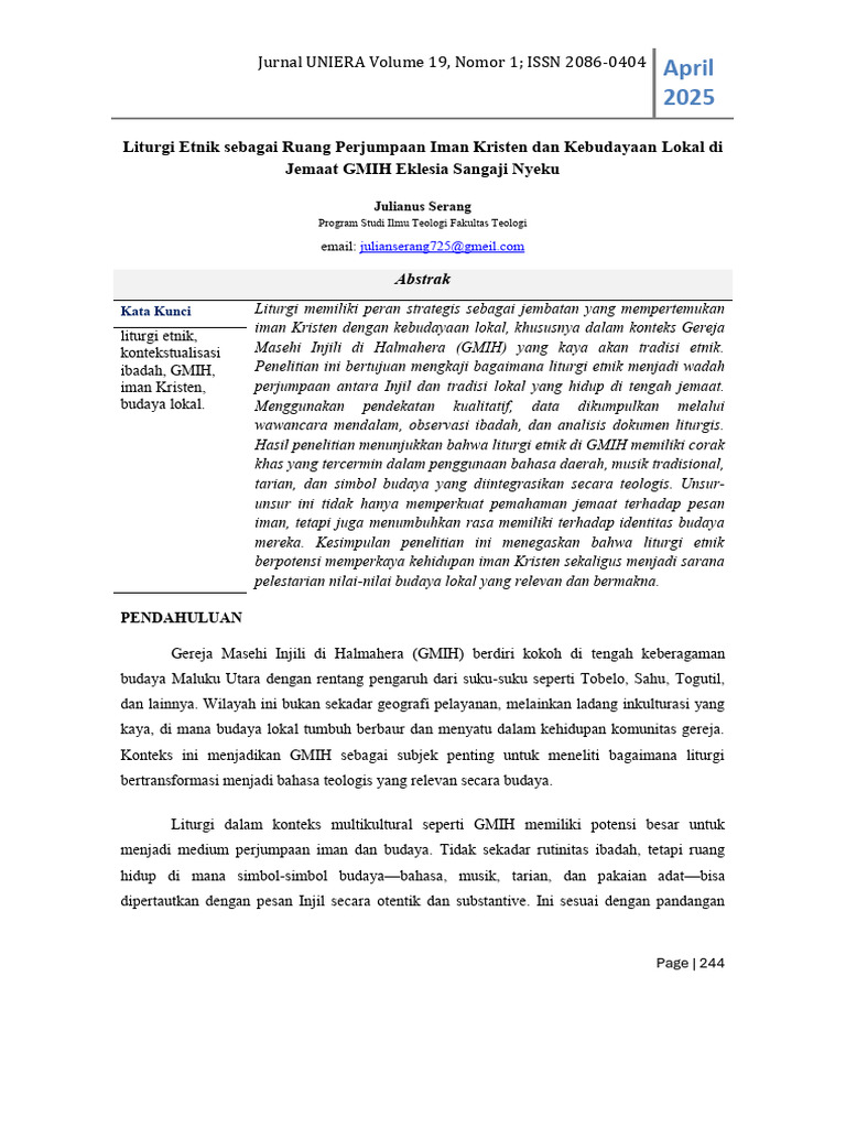 Liturgi Etnik di GMIH: Integrasi Iman dan Budaya | PDF