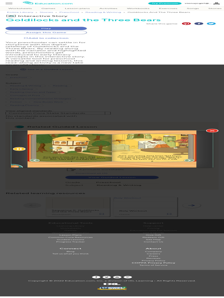 Goldilocks and The Three Bears Story Game | PDF