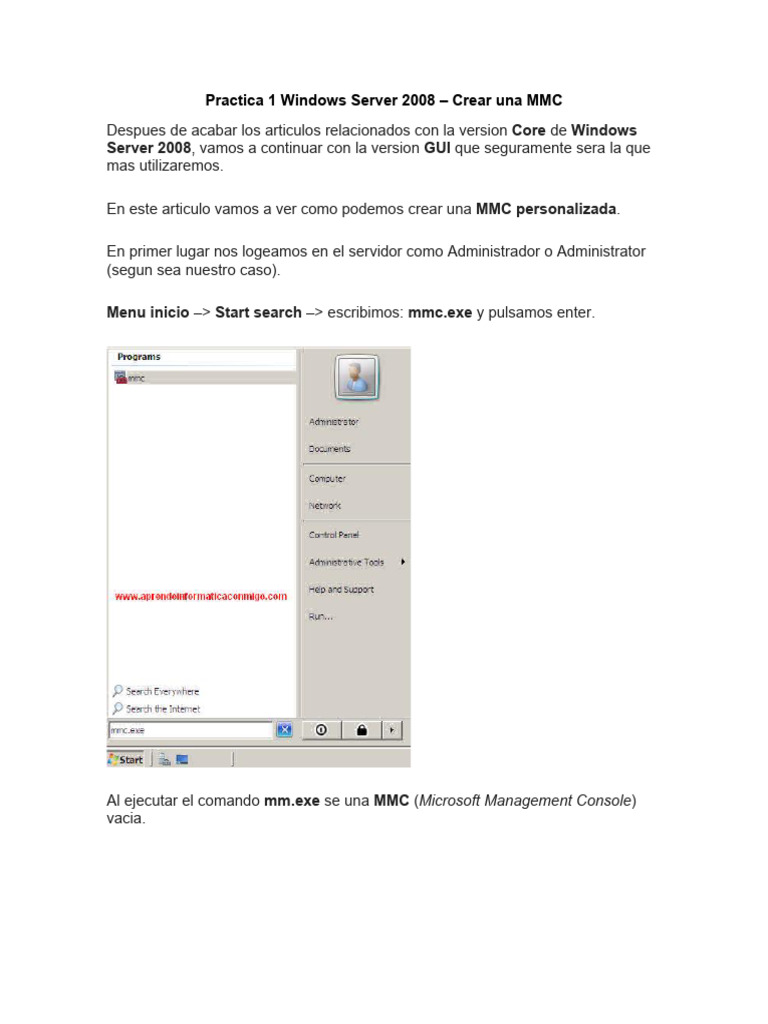 Crear MMC en Windows Server 2008 | PDF | Directorio Activo ...