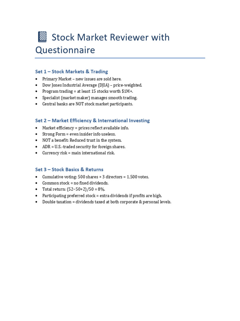 Stock Market Reviewer With Qs | PDF | Dividend | Stocks