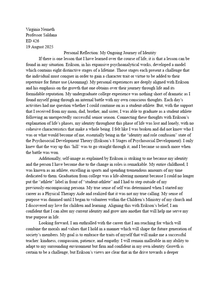 Erik Erickson Assignment | PDF | Liberal Arts Education | Social Psychology