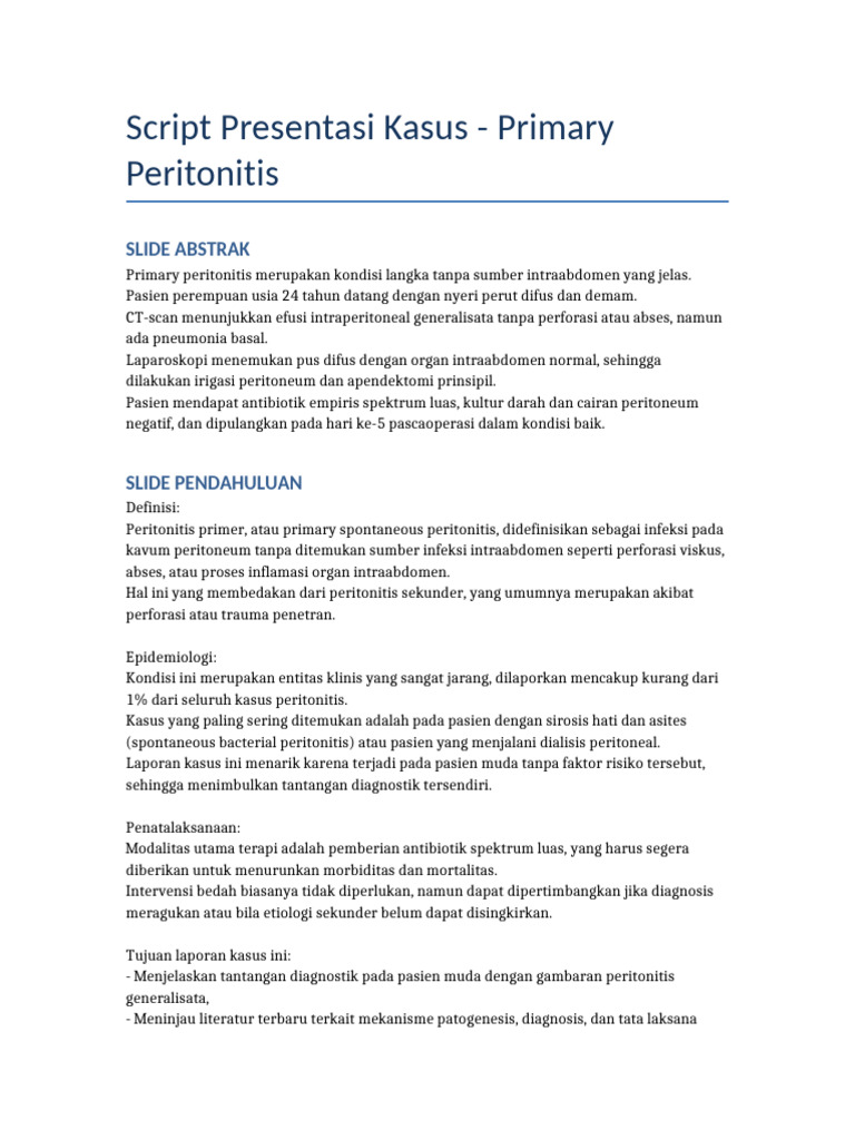Script Presentasi Primary Peritonitis | PDF