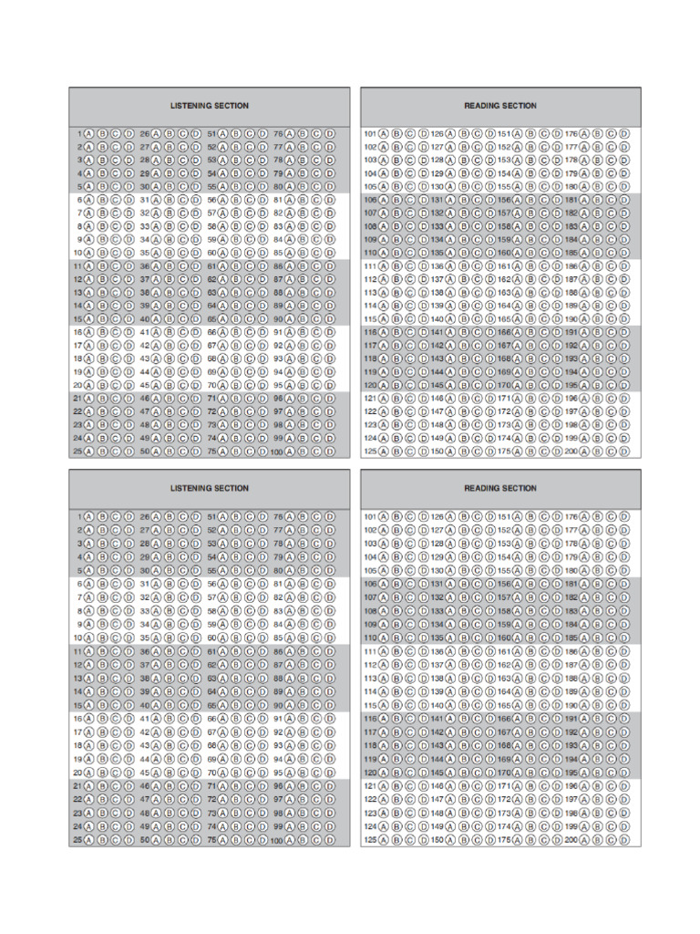 Toeic Answer Sheet | PDF