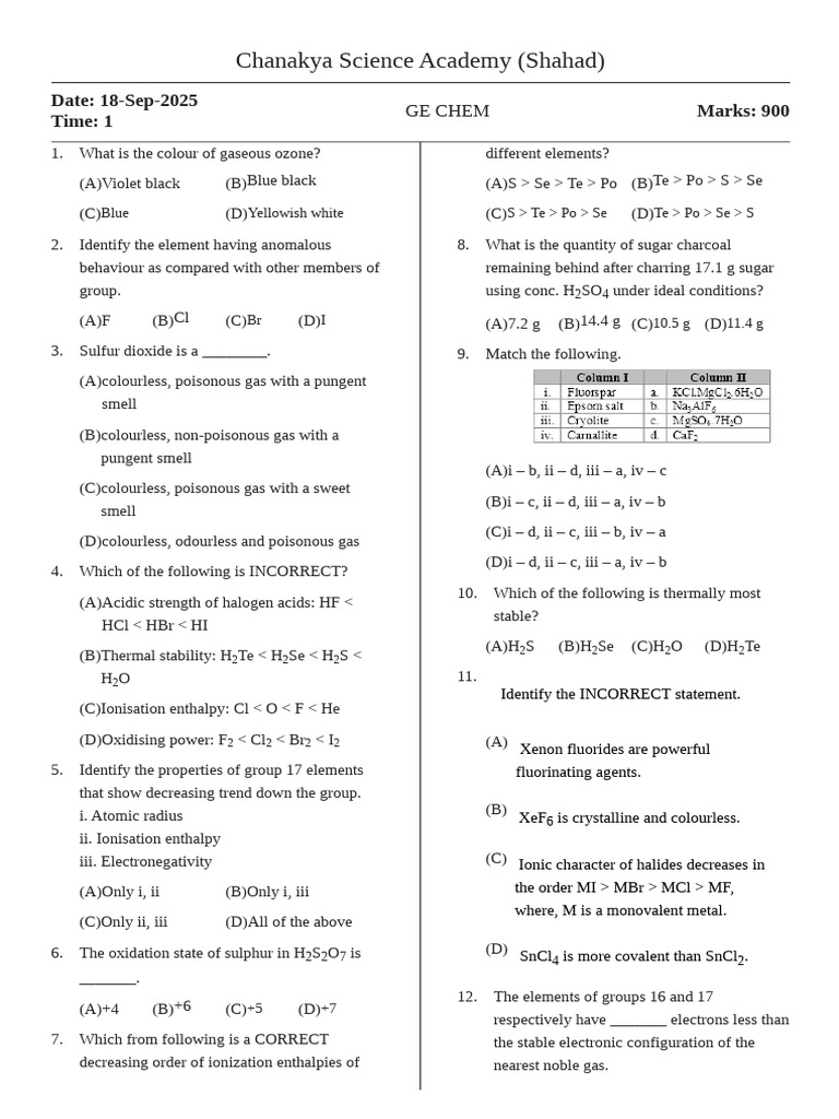 Ge Chem e (QP) | PDF | Chlorine | Atoms