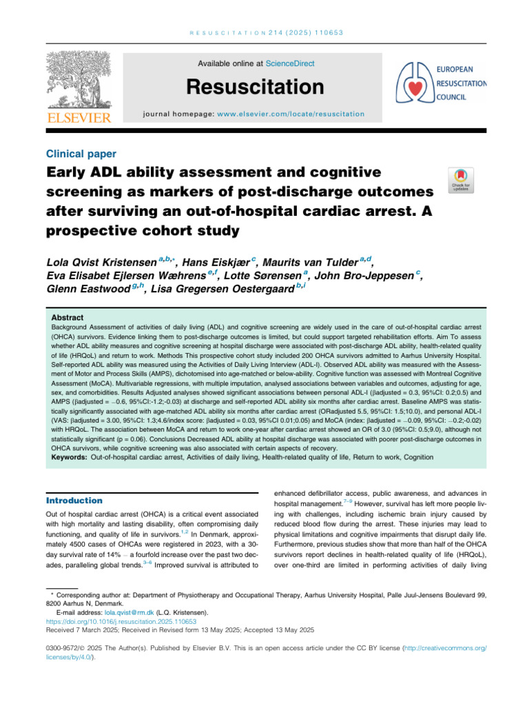 Early ADL Ability Assessment and Cognitive Screeni | PDF | Cardiac ...