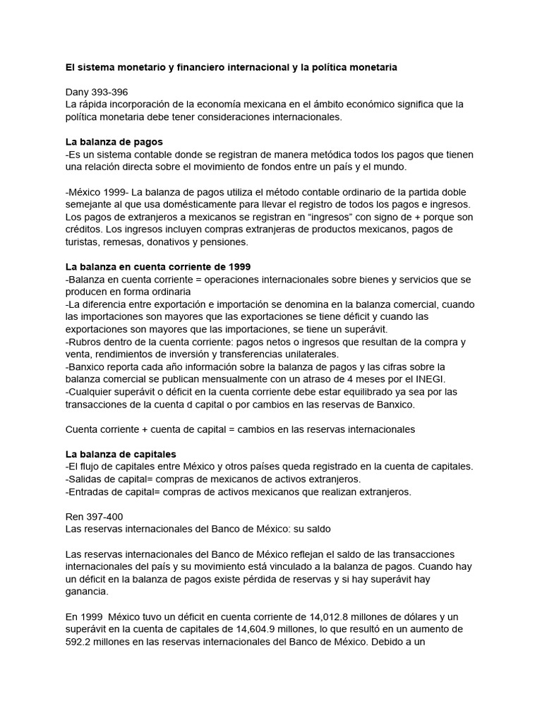 Política Monetaria y Balanza de Pagos en México | PDF | Balance de ...
