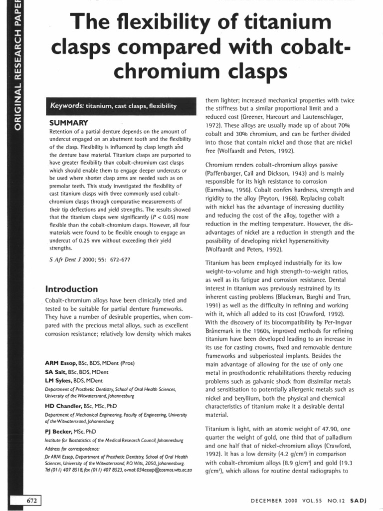 The Flexibility of Titanium Clasps Compared With Cobalt-Chromium Clasps ...