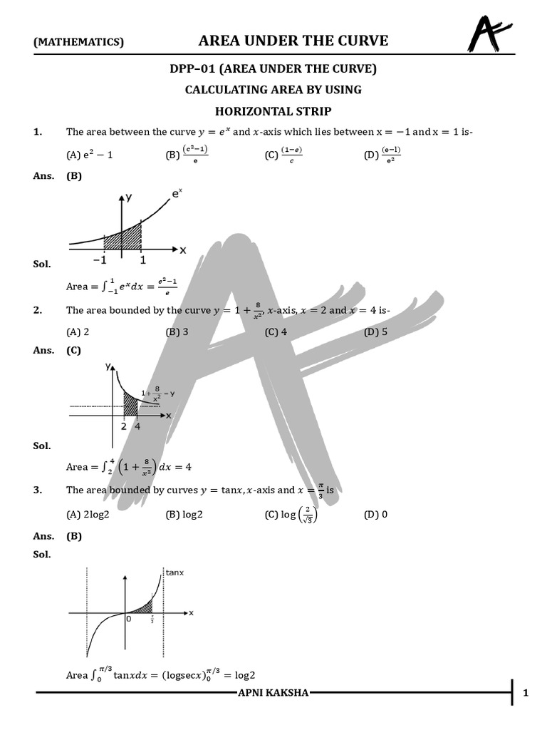 DPP - 01 (Solution) - Area Under Curve | PDF | Area | Coordinate System