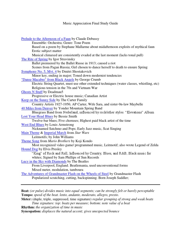 Music Appreciation Study Guide Overview | PDF | Jazz | Blues