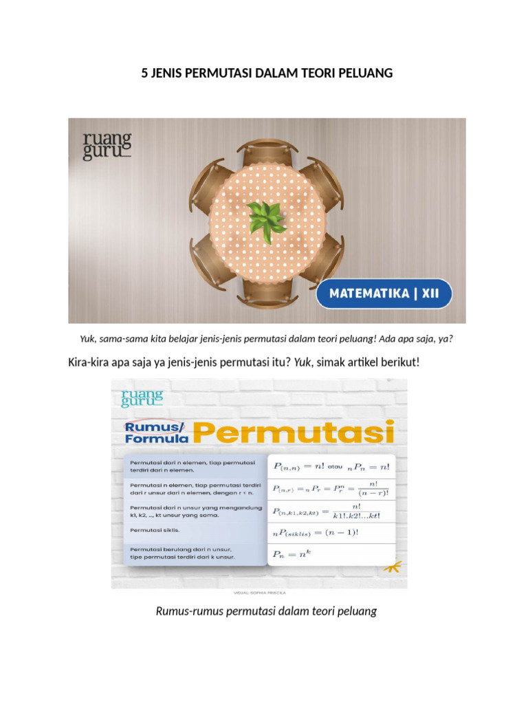 Jenis-Jenis Permutasi dalam Peluang | PDF