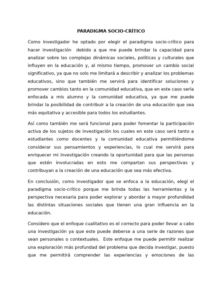 Paradigma Sociocritico | PDF | Paradigma | Enseñando