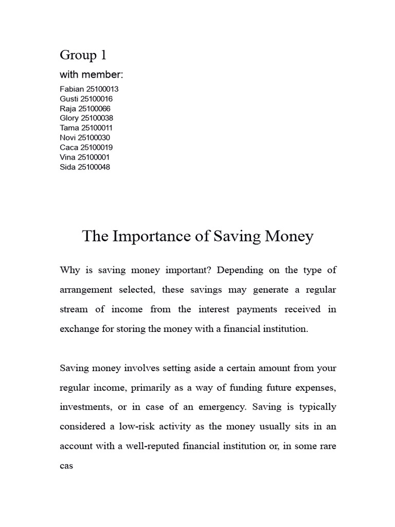 Importance of Saving Money Explained | PDF