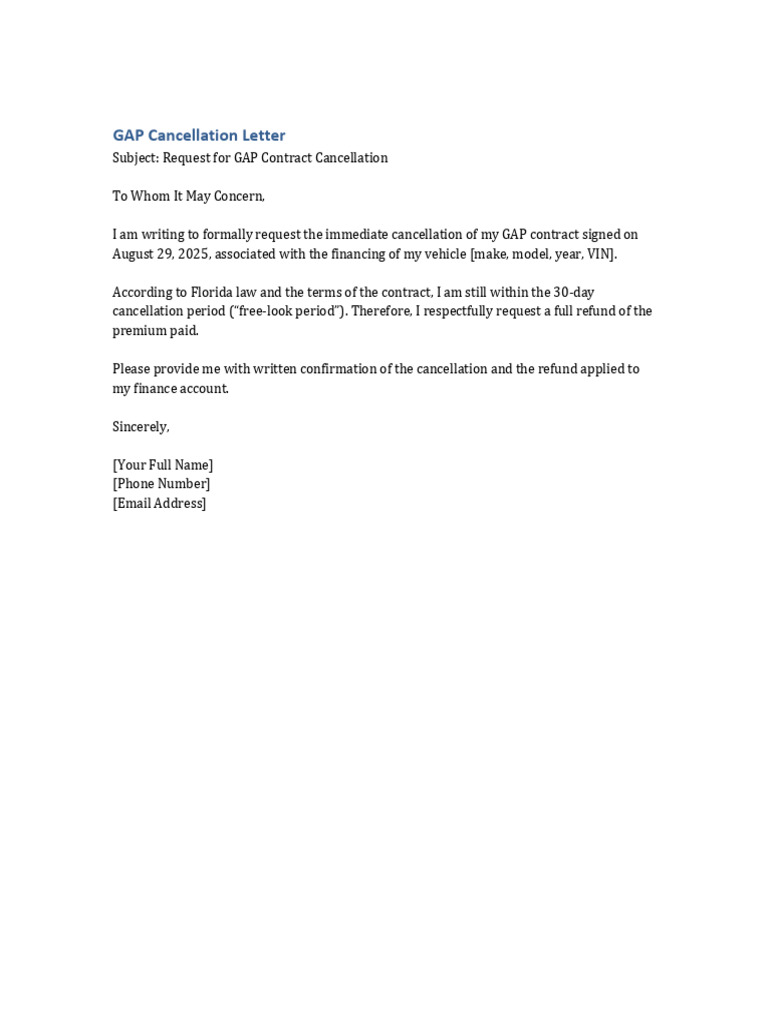 GAP Cancellation Letter | PDF