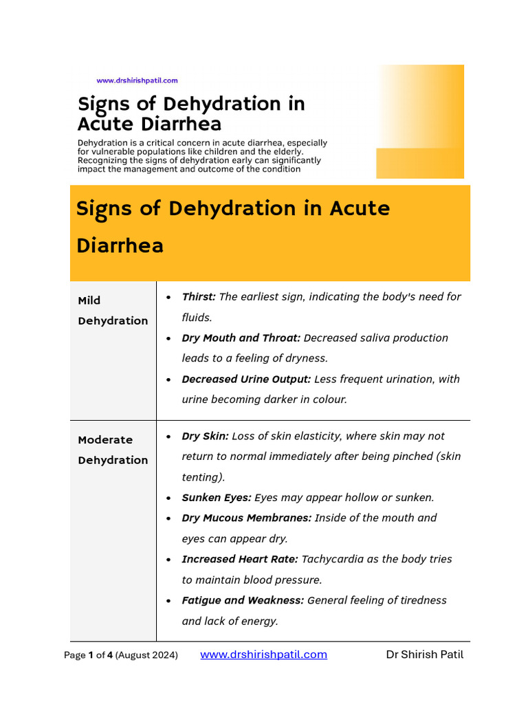 Signs of Dehydration in Acute Diarrhea | PDF | Dehydration | Body Fluids