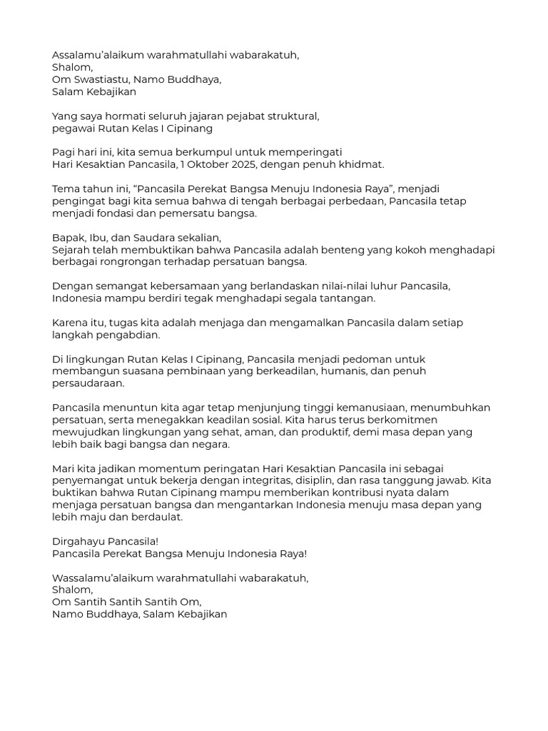 Amanat Inspektur Upacara Kesaktian Pancasila | PDF