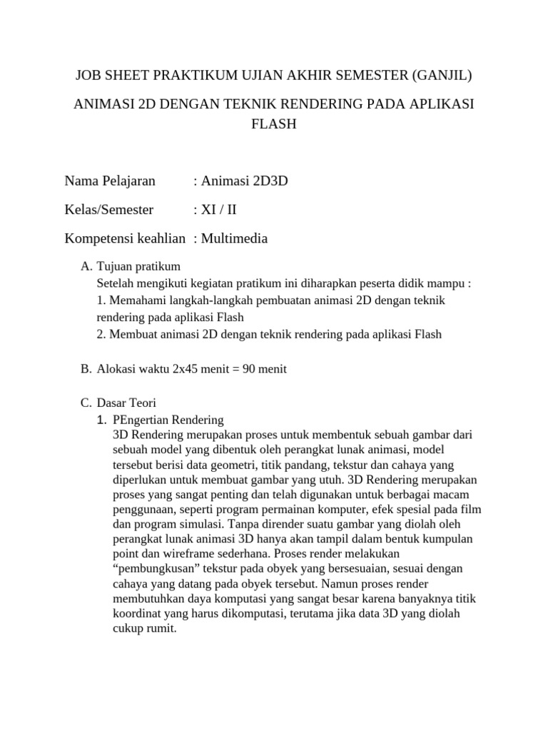Job Sheet Xi MM Animasi 2D3D Praktikum Ujian Akhir Semester | PDF