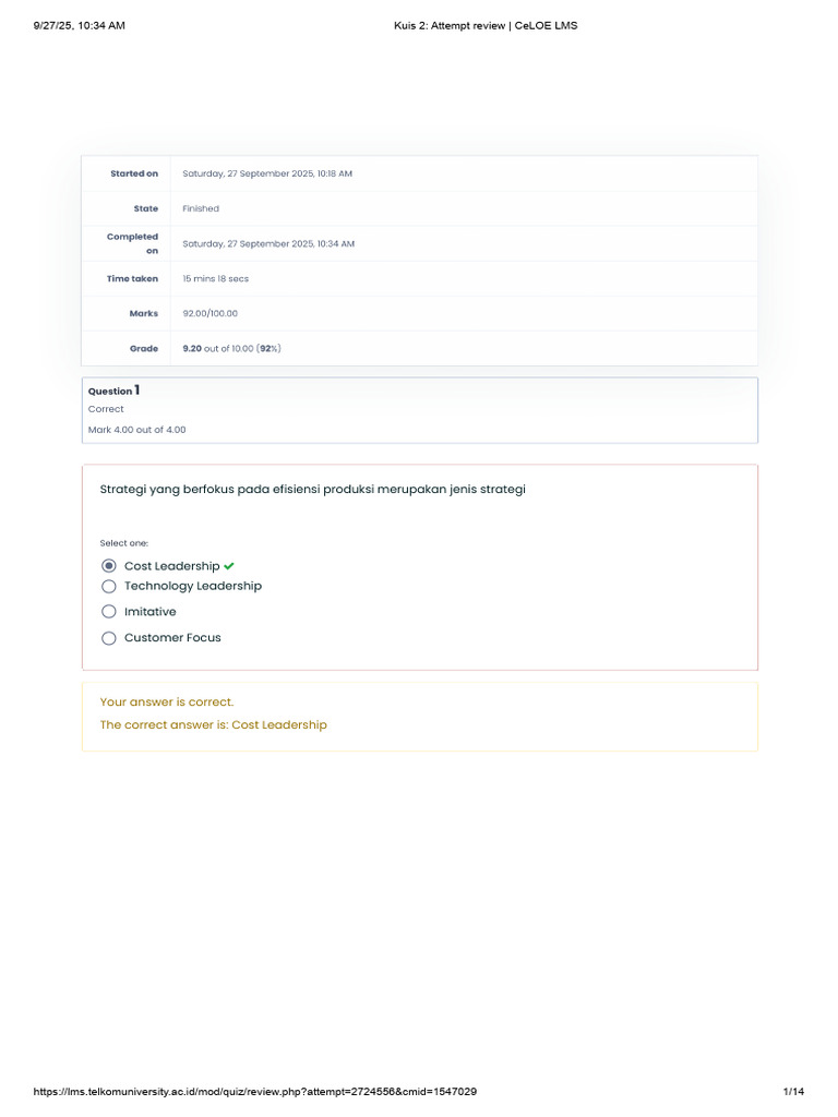 Kuis 2 - Attempt Review - CeLOE LMS | PDF | Private Sector | Marketing