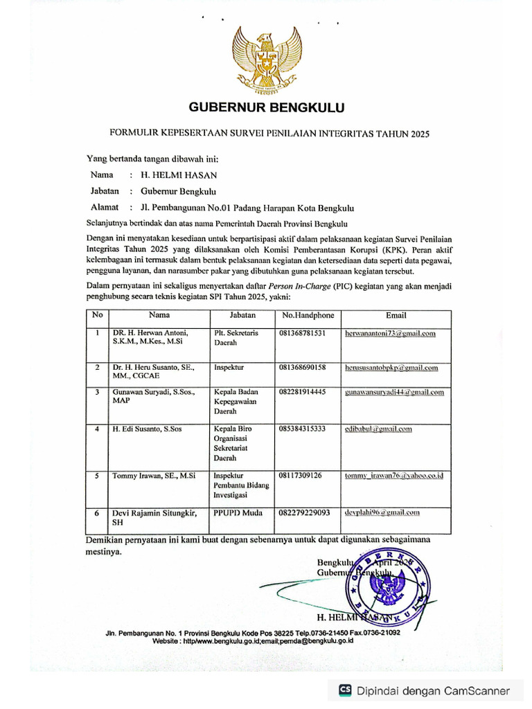 Form SPI 2025 Prov Bengkulu | PDF