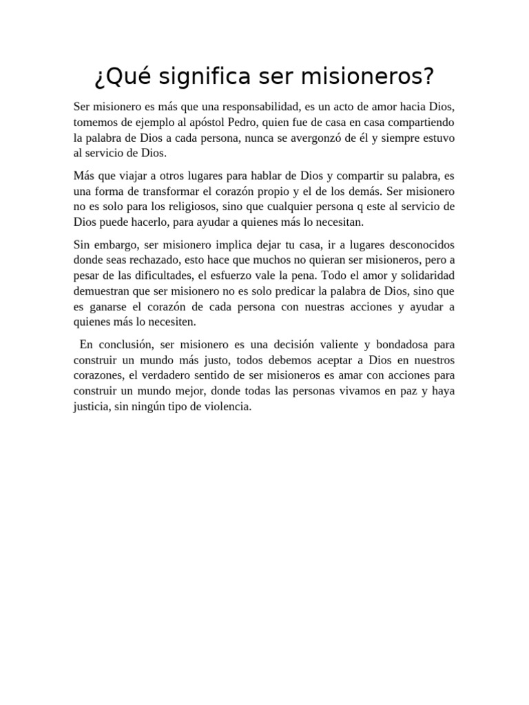 Qué Significa Ser Misioneros | PDF
