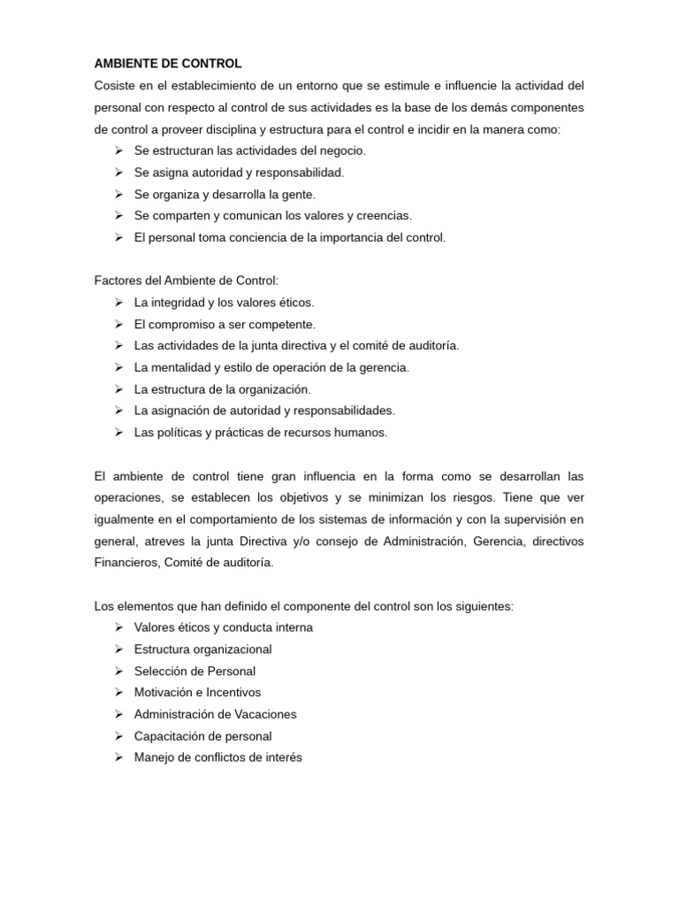 Ambiente de Control. America | PDF | Planificación | Gestión de ...