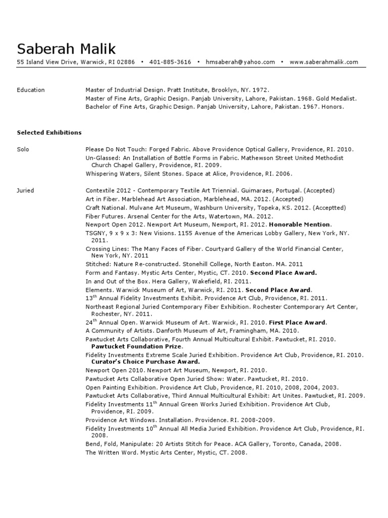 Saberah Malik CV 2012 | PDF | Rhode Island | Providence
