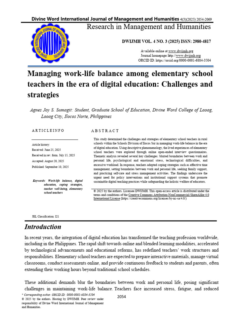 Managing Teacher Work-Life Balance in Digital Education | PDF ...