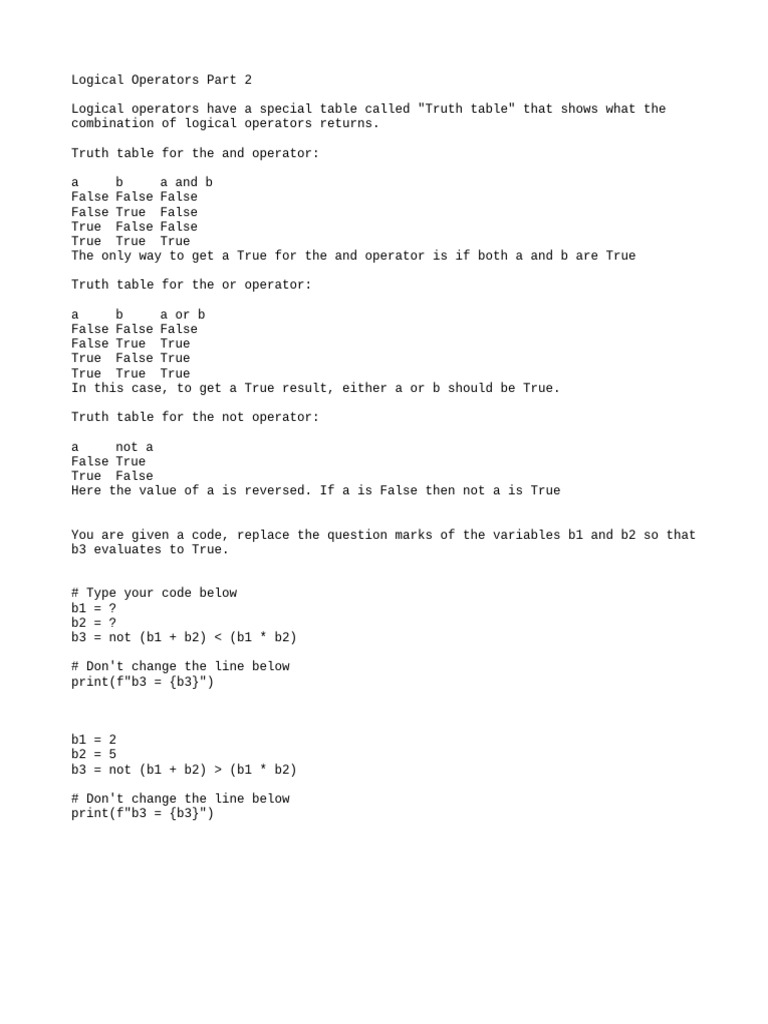 Logical Operators Part 2 | PDF