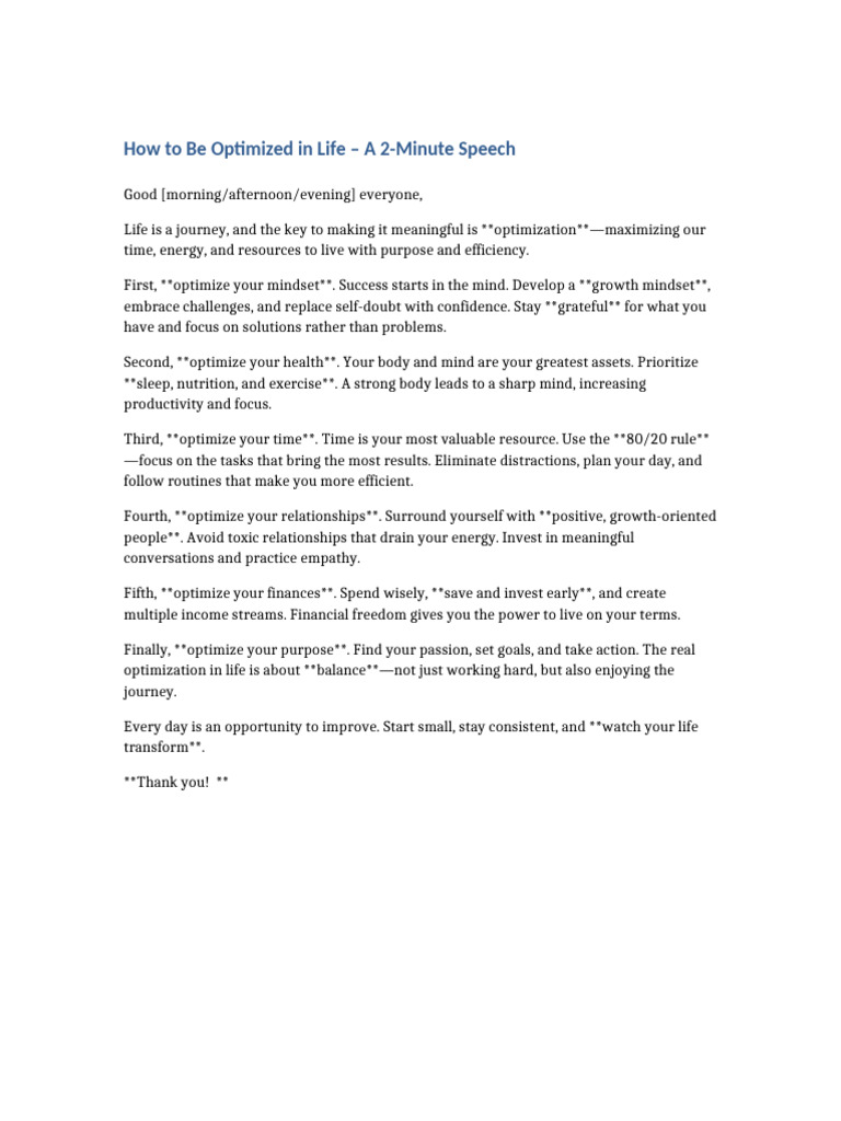 Optimized Life Speech | PDF