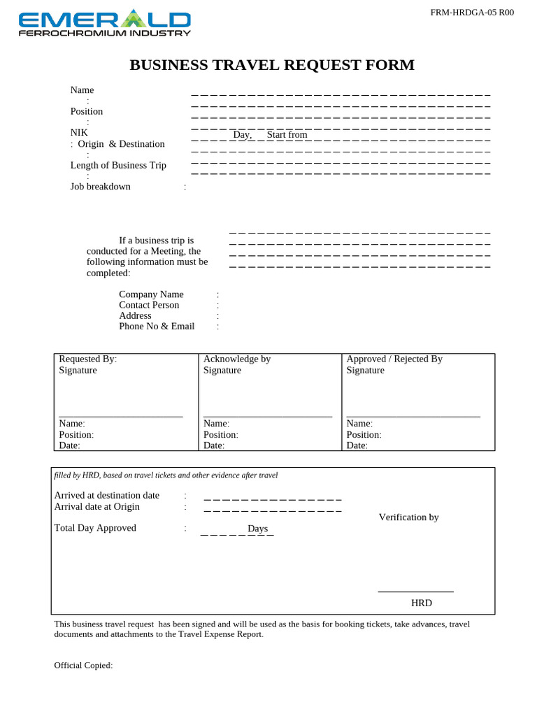 Business Travel Request Form Template | PDF