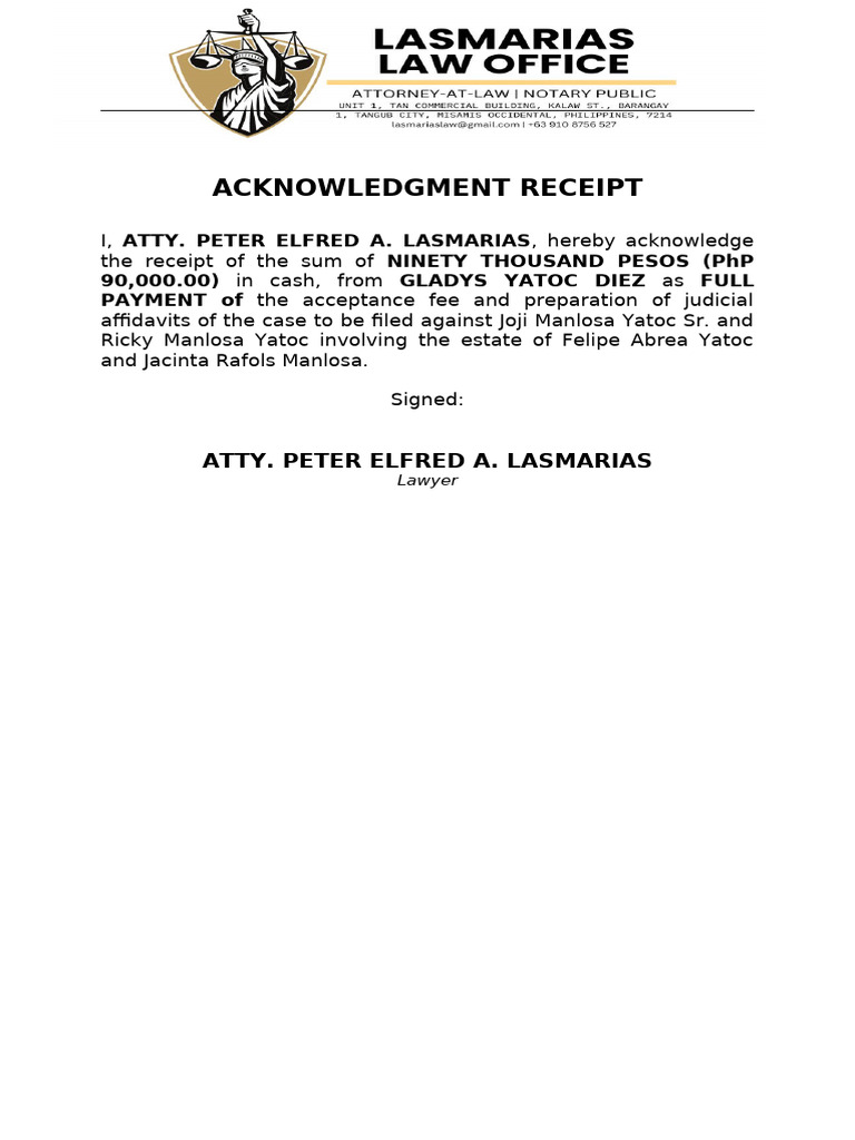 Acknowledgment Receipt for Legal Fees | PDF