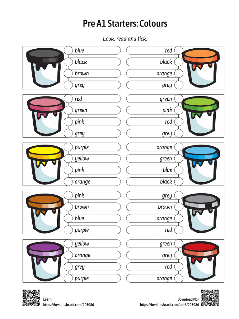 Pre A1 Starters: Learn Colours | PDF