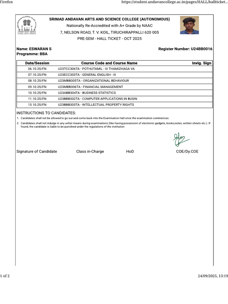 Pre Sem Hall Ticket | PDF