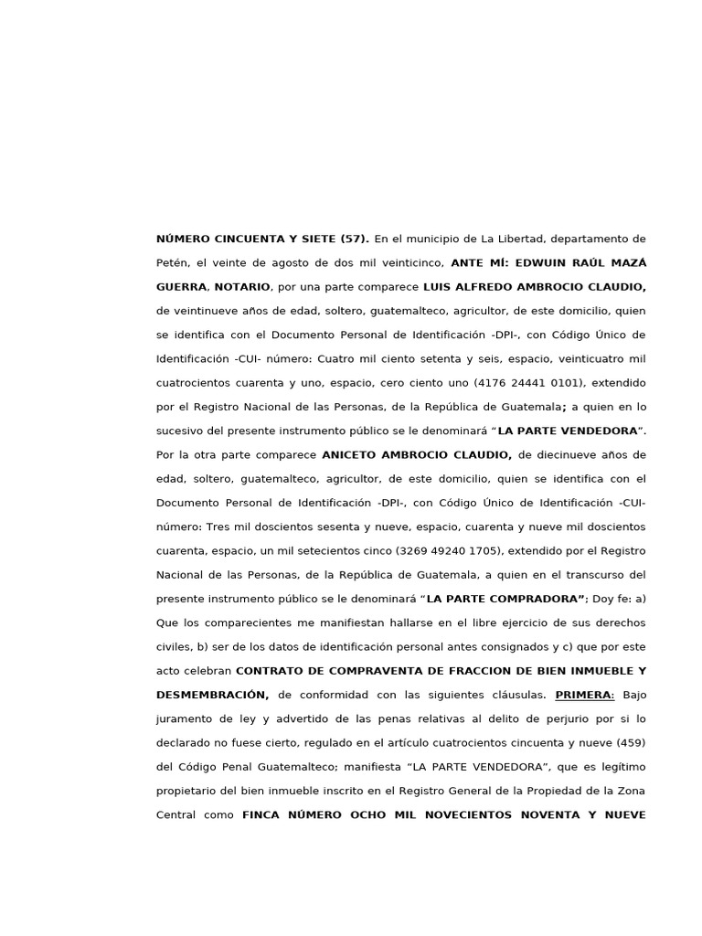 Esc 57 2025 Desmembración de Luis Ambrocio A Aniceto Ambrocio Nueva ...
