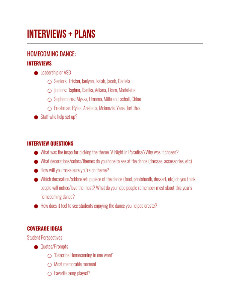 Homecoming Dance Interviews & Plans | PDF