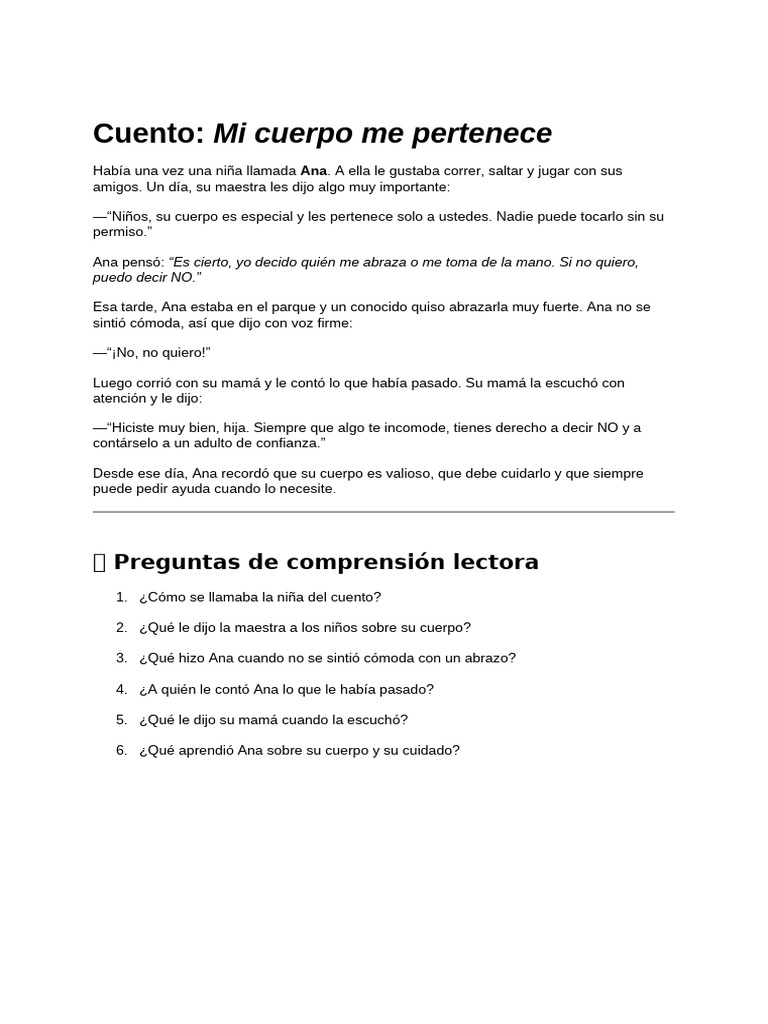 Cuento - Mi Cuerpo Me Pertenece | PDF