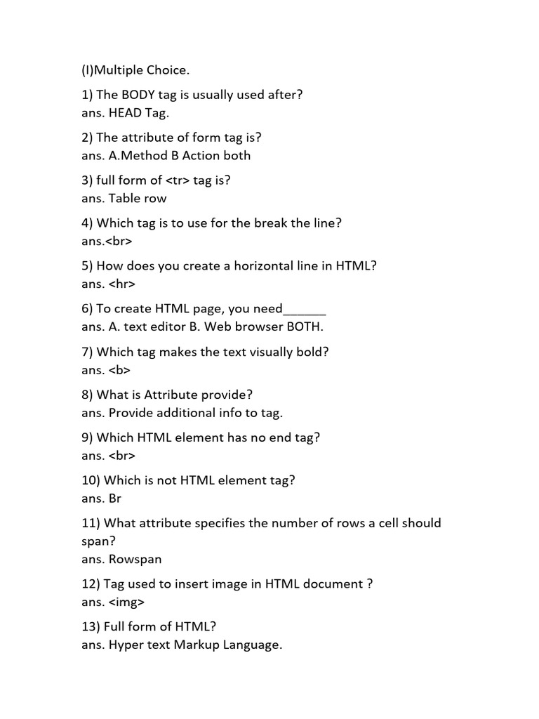 HTML Basic Questions With Answers | PDF
